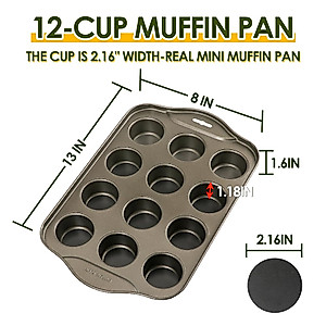 Cyimi Mini Muffin Pan 12 Cup with Removable Bottom,Nonstick Cupcake Pans for Baking,Mini Muffin Cheesecake Tin for Oven, 12 Cavity Premium Carbon Steel Bakeware for Bite Size Tarts