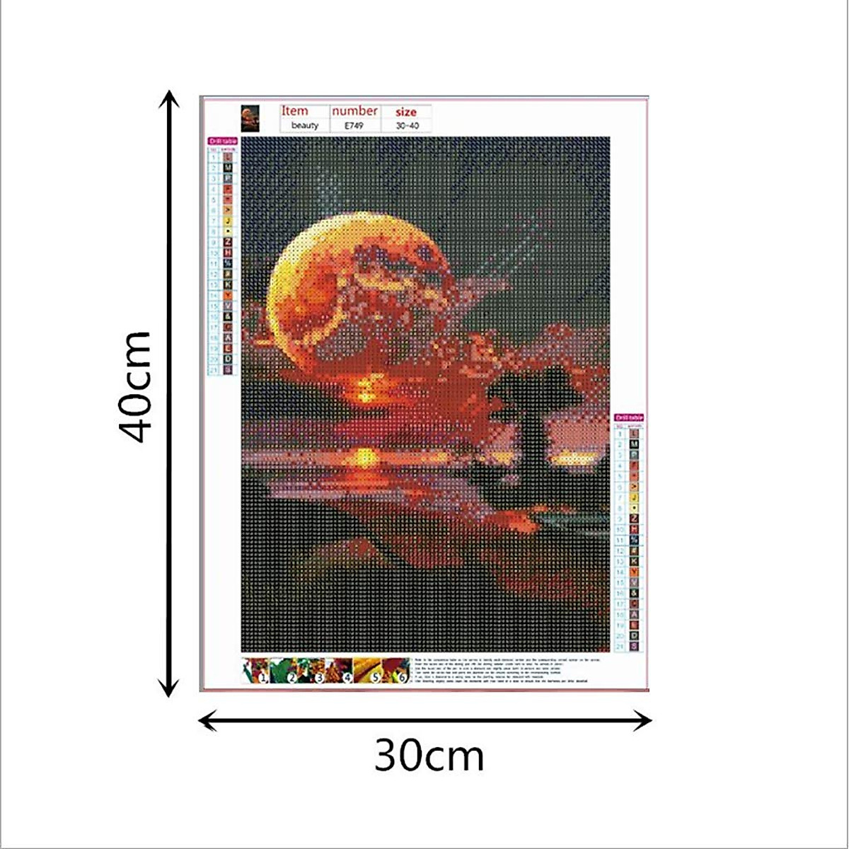 HAPPIShare DIY 5D Diamond Painting Kit, Full Diamond Seaside Moon Beach Embroidery Rhinestone Cross Stitch Arts Craft Supply for Home Wall Decor