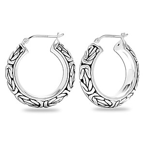 LeCalla Byzantine Earrings for Women 925 Sterling Silver Byzantine Earrings Click Top Thick Hoop Earrings for Women