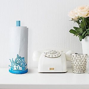 Beach Paper Towel Holder Nautical Wooden Paper Towel Stand Sea Turtle Octopus Weed Ocean Paper Towel Dispenser Kitchen Farmhouse Accessories for Kitchen Table or Bathroom Decoration(Turtle)