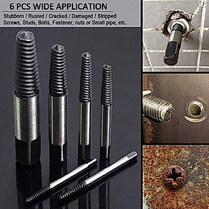 6 Pcs Broken Bolt Extractor Kit, Pipe Screw Extractor Set, Damaged Bolt Water Pipe Remover Set for 1/8 to 1 inch Thread Broken Stud, Screw, Bolt Easy Back Out