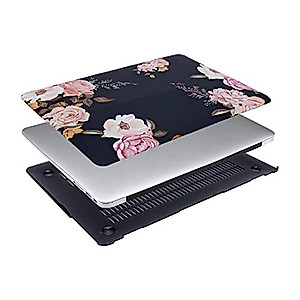 MOSISO Compatible with MacBook Air 13 inch Case (A1369 & A1466, Older Version 2010-2017 Release), Plastic Peony Hard Shell Case & Keyboard Cover & Screen Protector, Black