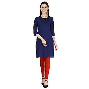 Ramkudi Indian Women's Embroidered Cotton Kurti Dark Blue Top