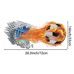 Kiddale 3D Football Wall Stickers,Peel and Stick Break Through The Wall Vinyl Soccer Wall Decals Murals Art Decals for Kids Nursery Bedroom Living Room(14X29Inches)