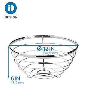 iDesign Axis Metal Fruit Bowl Centerpiece for Kitchen and Dining Room Countertops, Tables, Buffets, Refrigerators, 12" x 12" x 6", Chrome