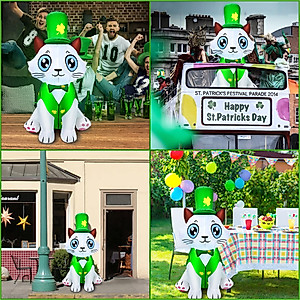 zukakii 5Ft St. Patrick's Day Inflatable Outdoor Decoration Blow Up Cute Cat Wearing Lucky Shamrocks Hat with LED Lights St Patricks Day Decorations Yard Garden Lawn Home Party Indoor