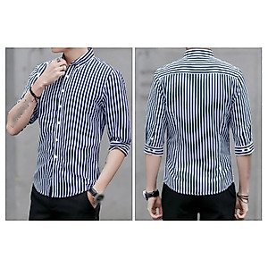 Men's Striped Button Down Shirts Casual Turn-Down Collar Slim Fit Shirts Classic Stylish Business Dress Shirts (Black,Large)