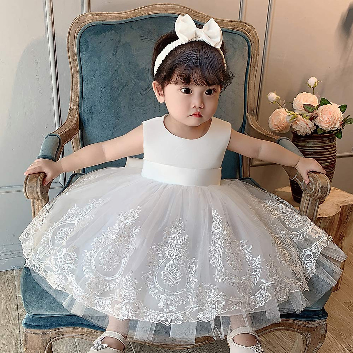 Christening Lace Birthday Christmas Easter Special Occasion Flower Baby Girl Dress Princess Formal Prom Tutu Ball Gown 2T 3T White 100