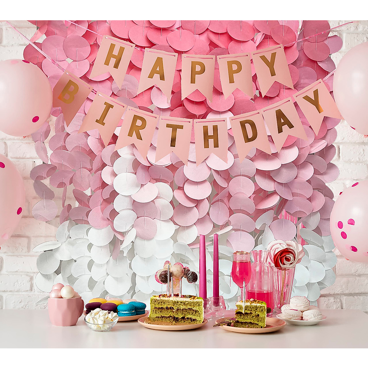 VINANT Party Decoration Garland Backdrop - Birthday Decoration - Baby Shower for Girl - Bachelorette Party - Wedding Shower - Graduation - Mothers Day - Ombre Effect Background - Pink Garland