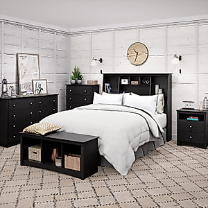 Prepac Sonoma Traditional Full/Queen Headboard with Slant-Back Bookcase, Functional Tall Bookcase Headboard 10.25" D x 65.75" W x 55.75" H, Black, BSH-6656
