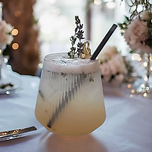 18 count origami ripple Unbreakable Stemless Plastic Wine Champagne Whiskey Glasses Elegant Durable Disposable Indoor Outdoor Ideal for Home, Office, Bars, Wedding, Ribbed 12 Ounce Cups (18, Clear)