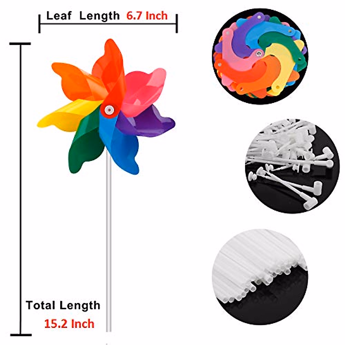 Tsocent 7 Colors Pinwheels - 24 Pack for Outdoor Decor & Parties