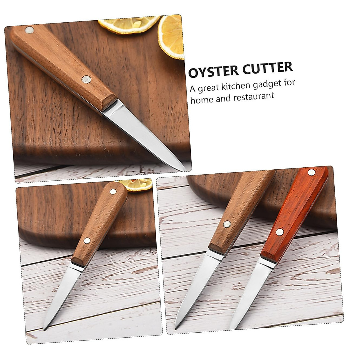 Hemoton Oyster Cutter 2pcs Stainless Steel Oyster Stainless Steel, Wood Seafood Cutting Tool Oyster Opener Clam Shucking Tools Wooden Handle Kitchen Supplies Oyster Shucker