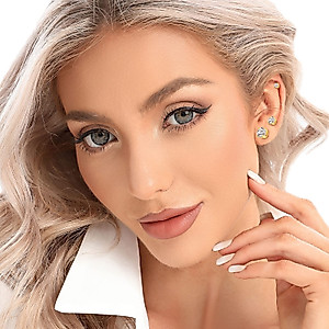 925 Sterling Silver 14k Gold Stud Earrings Set Hypoallergenic Round/Square Princess Cut Clear Cubic Zirconia Stud Earrings for Women Men 3/4/5/6/8 MM