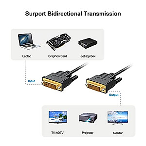 DVI to DVI Cable 6 Feet, UVOOI DVI to DIV-D 24+1 Dual Link Cable Male to Male Cord Support Video for Gaming, DVD, Laptops, HDTV and Projector and More(1.8M, Black)