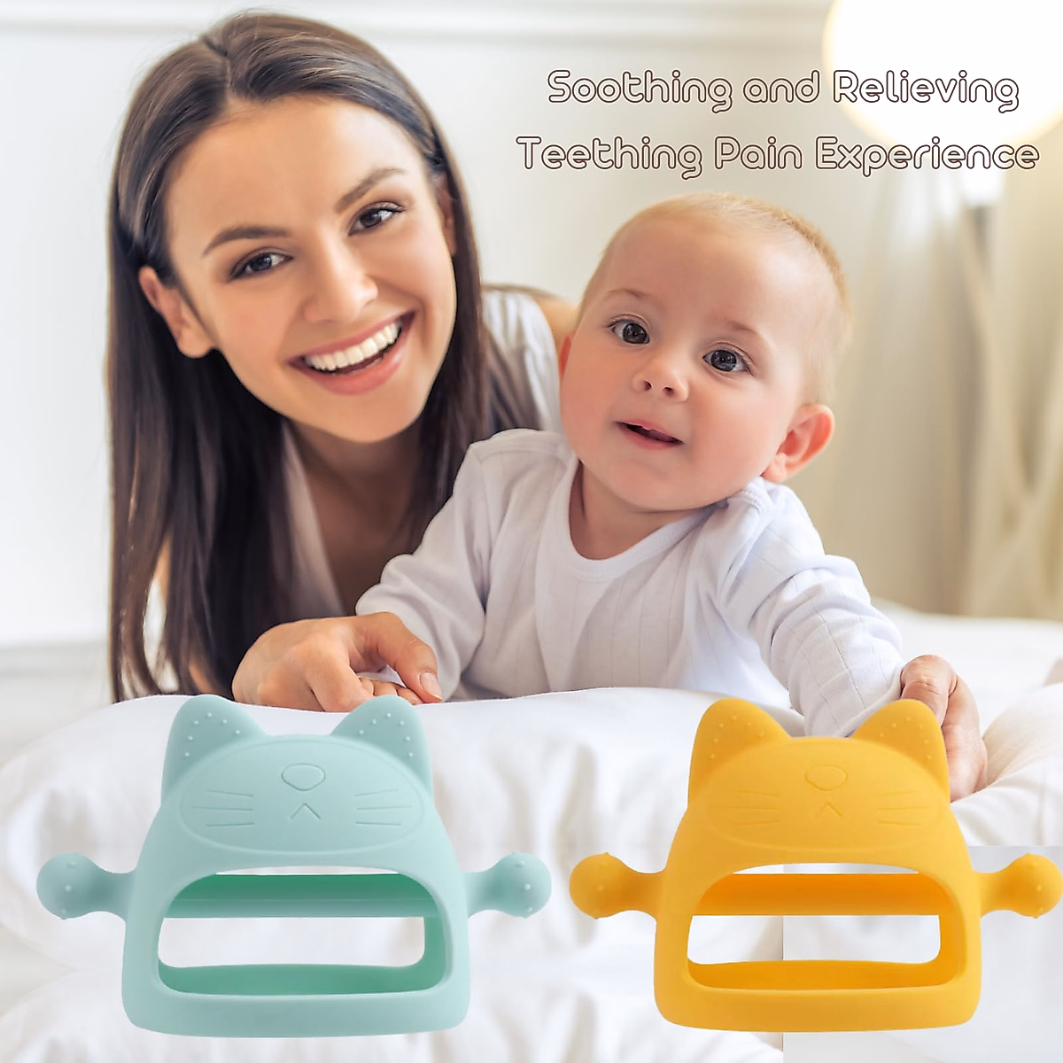 KRYHONVA Cat Glove Silicone Baby Teething Toy for 6month-3year Infants, Baby Chew Toys for Sucking Needs, Hand Pacifier for Breast Feeding Babies, Car Seat Toy for New Born