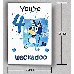 Kids' Wackadoo Birthday Card | For ages 1-6 | Fun Party Greeting Card | Gift for Kids | Blank Card (Blue, age 4)