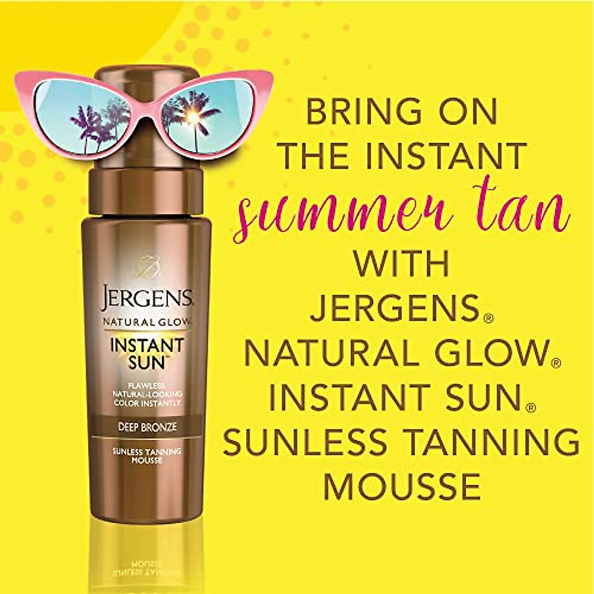 Jergens Natural Glow Instant Sun Body Mousse, Self Tanner for Deep Bronze Tan, Sunless Tanning Body Bronzer for Natural Looking Color Instantly, 6 Oz