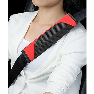 RACOONA Seat Belt Cover Pad,Seatbelt Covers,Car Accessories Car Seat Belt Cover,Carbon Fiber Seat Belt Shoulder Pad,Seatbelt Cushion Seatbelt Shoulder Strap Covers for Cars,Trucks(Black&Red)
