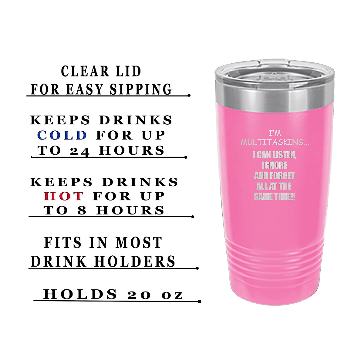 Rogue River Tactical Funny Sarcastic Office Work 20 Oz. Travel Tumbler Mug Cup w/Lid Vacuum Insulated Hot or Cold Multitasking (Pink)