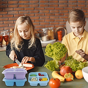 Finorder 6 Pack Snack Containers Kid, Wheat Straw Fiber 4 Compartment Reusable Bento Lunch Box, Meal Prep Lunch Containers for Kids Adults, Food Containers for School, Office and Travel