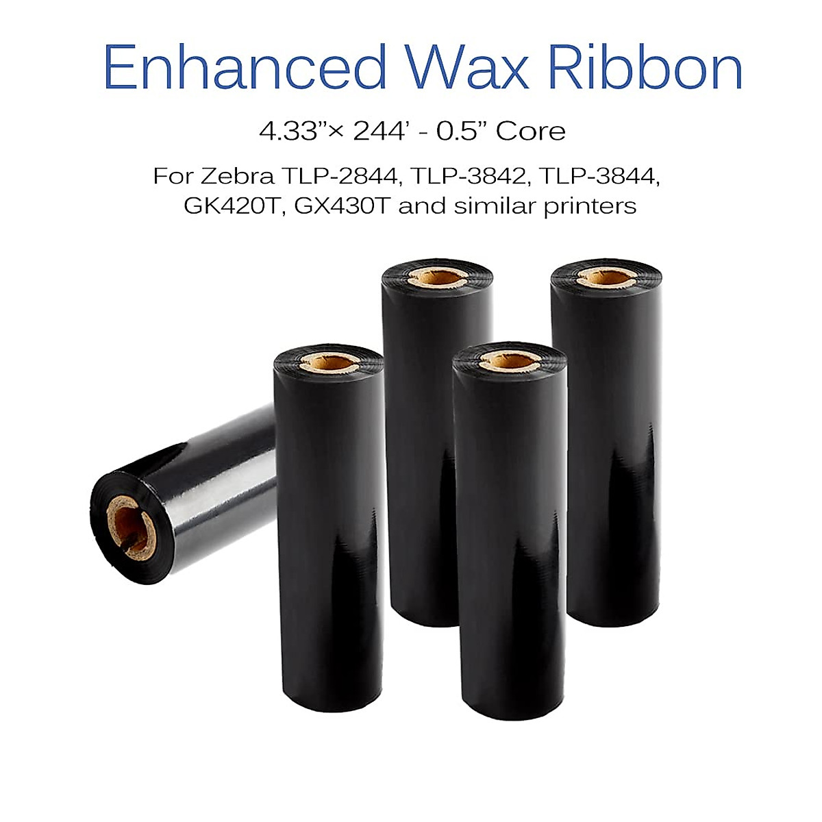 Desktop Thermal Transfer Ribbons -Enhanced Wax, 8 Rolls, 4.33" x 244'/110mm x 74m for Zebra Desktop Printer