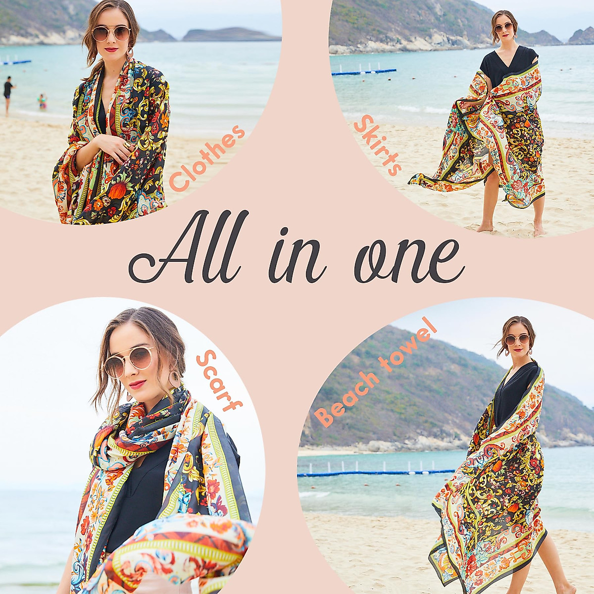 DANA XU 100% Mulberry Satin Silk Summer Travel Scarf Extra Large Women Floral Shawl Oversize Soft Wraps For Evening Dresses