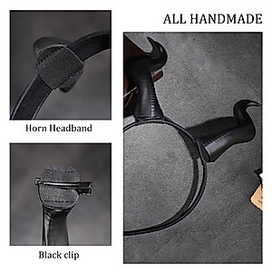 MOSTORY Black Ox Horn Headband - Handmade Devil Hairband Dark Horn Hairhoop Demon Headband with Clips for Easter Cosplay Carnival Mardi Gras Renaissance Photo Shoot