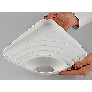 HOME-X Sponge Holder Kitchen Decor, Triangle Sink Corner Shelf - Storage Rack Suction Cup Holder Organizer for Dish Cloth Sponge Soap Cleaning Brush (White)