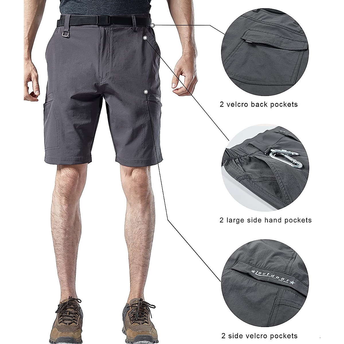 ROXJOURNEY Men's Hiking Shorts Quick Dry Lightweight Outdoor Sports Hiking Shorts Stretch Quick Dry Shorts with Pockets (XX-Large, Gray)
