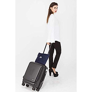 BlueHills Premium Soft Travel Blanket Pillow Value Pack Set of 2 - Airplane Flight Blanket Throw in Soft Bag with Luggage Belt Compact Pack Large Blanket for Travel Navy Blue and Purple Colors