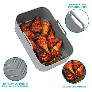 Air Fryer Silicone Liners-2Pcs Air Fryer Silicone Pot Reusable Silicone Air Fryer Liners Food Safe Non Stick Air Fryer Basket Accessories Replacement Baking Tray for Ninja Dual Dz201 Dualzone