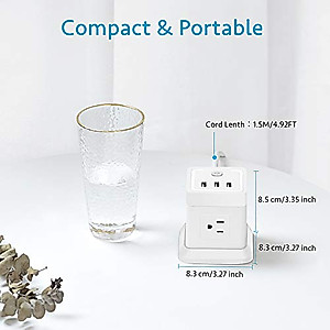 BEVA Power Strip with USB - 5ft Long Extension Cord with 4 Widely Spaced Outlets and 3 USB Ports Cube Desktop Charging Station, Overload Protection, Compact for Travel, Cruise Ship and Dorm
