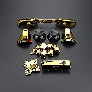 Replacement Full Set Button Bumper Trigger Buttons Guide Dpad RT LT RB LB ABXY ON Off Button Kit for Xbox One Slim Xbox One S Controller (Chrome Gold)