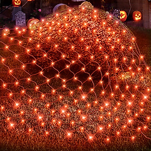 TURNMEON 360 LED 12Ft x 5Ft Halloween Net Lights Outdoor with 8 Flash Modes, Timer, Plug in, Orange Red Mesh Lights, Connectable Waterproof Halloween Decoration Outside Outdoor Bushes Yard Garden Tree