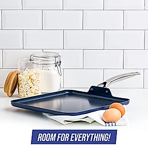 Blue Diamond Cookware Diamond Infused Ceramic Nonstick, 11" Griddle Pan, PFAS-Free, Dishwasher Safe, Oven Safe, Blue