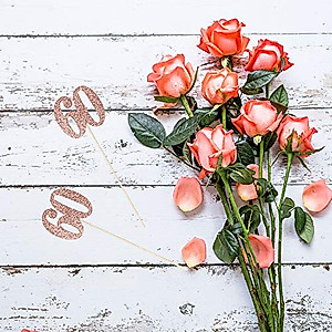 Sumerk 8 PCS 60th Birthday Centerpiece Sticks Rose Gold Glitter 60 Table Centerpieces Flower Toppers for Anniversary Birthday Party Decoration Supplies