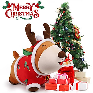 iPlay, iLearn Bouncy Pals Christmas Reindeer Bouncy Horse Toys, Hopping Animals, Inflatable Ride on Hopper, Plush Jumping Bouncer, Birthday Gifts for 18 Month 2 3 4 Year Old Toddlers Boys Girls Kids