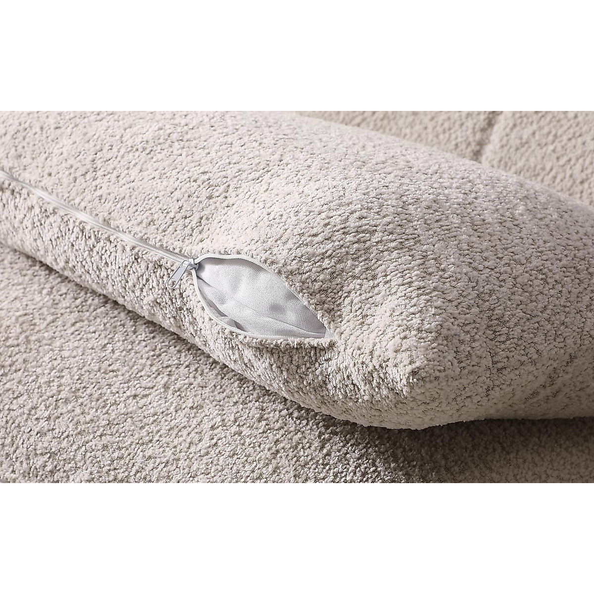 SSC SATISUNCASA 100“Modern Sectional Sofa, 4-Seater Cloud Couch Granular Fleece Velvet Upholstered Sofa Couch for Living Room/Apartment/Small Space (Beige+Solid Wood)