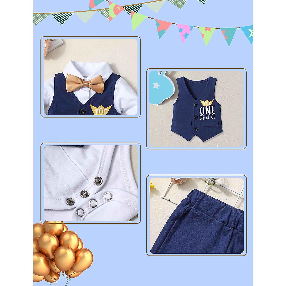 Queenstyle First Birthday Boy Outfit Bowtie Romper 1st Birthday Outfit Boy Gentleman Suit First Birthday Outfit Boy