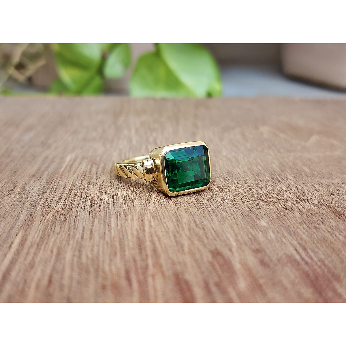 Gold Emerald Statement Ring, 925 Solid Sterling Silver Ring, Square Emerald Signet Ring, Women Ring, Men Ring, Gift Ring, Green Gemstone Ring (Sterling Silver, 8)