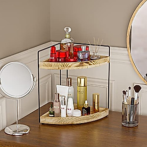 Sekepingo 2-Tier Coner Bathroom Countertop Organizer Cosmetic Vanity Dresser Tray Kitchen Snack Storage Shelf Wood Coffee Station Organization