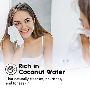 Cleen Beauty Coconut Water Hibiscus Face Wipes l Hydrating Facial Cleansing Makeup Remover l Biodegradable Face Wash Cloth l 2 Pack
