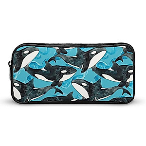Watercolor Orcas Pencil Case Makeup Bag Big Capacity Pouch Organizer for Office College