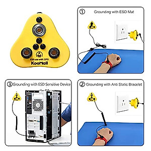 KooMall 1Meg Ohm Safe Grounding Plug for Wrist Straps, Anti Static Mat, ESD Sensitive Device, Earth Outlet Socket Adapter for Antistatic Bracelets Wristband, Ground Cable Cord Wire (1xStuds+2xJacks)
