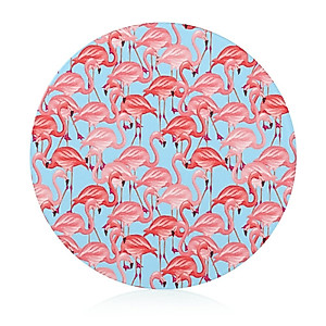 Tropical Pink Flamingo Glass Cutting Board Round Kitchen Decorative Chopping Blocks Mats Food Tray for Men Women