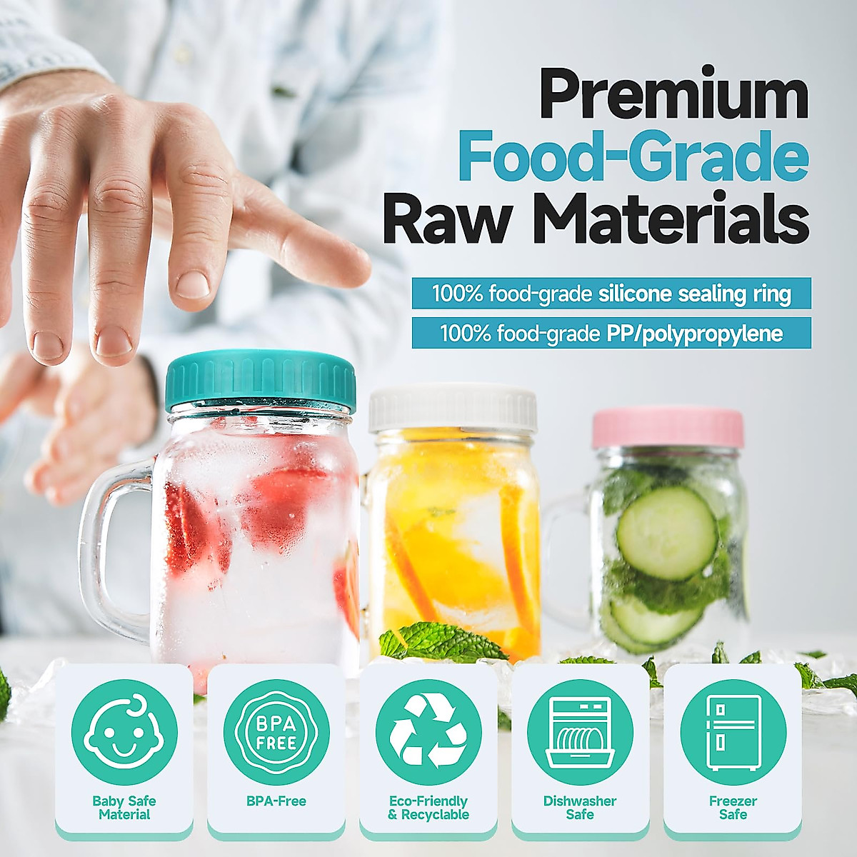 【12 Piece】Regular Mouth Mason Jar Lids, Multi Color Plastic Lids for Mason Jars with Silicone Rings for Ball, Kerr and More, Thickened Leak-Proof Canning Lids Regular Mouth