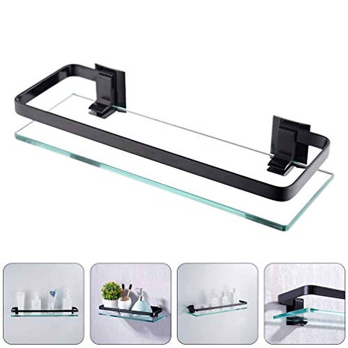 Cabilock Bathroom Glass Shelf Floating Wall Mounted Shower Organizer Cosmetic Toiletries Storage Holder for Kitchen Bathroom
