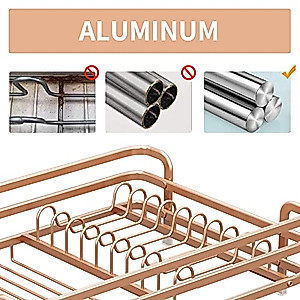 XILIDIA Dish Drying Rack with Drainboard, Aluminum Rust Proof Dish Dryer Rack with Removable Cutlery Holder and Drain Strainers for Kitchen Counter