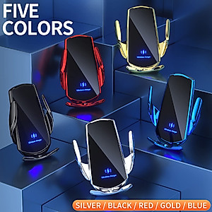 LFNOWN Wireless Car Charger Car Phone Holder Mount Wireless Charging 15W Fast Charging Auto Clamping Car Charger Phone Mount Phone Holder fit for All Android Smartphone(Silver)